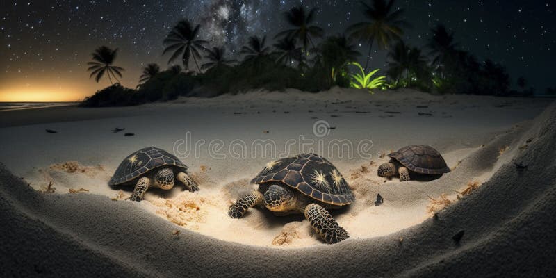 Turtle on the Night Beach. Created with Generative Ai Technology Stock ...