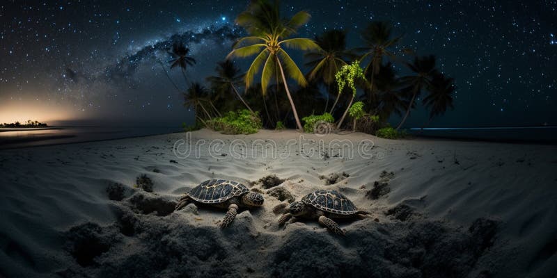 Turtle on the Night Beach. Created with Generative Ai Technology Stock ...