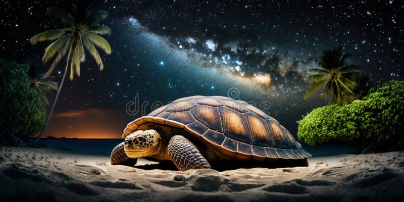Turtle on the Night Beach. Created with Generative Ai Technology Stock ...