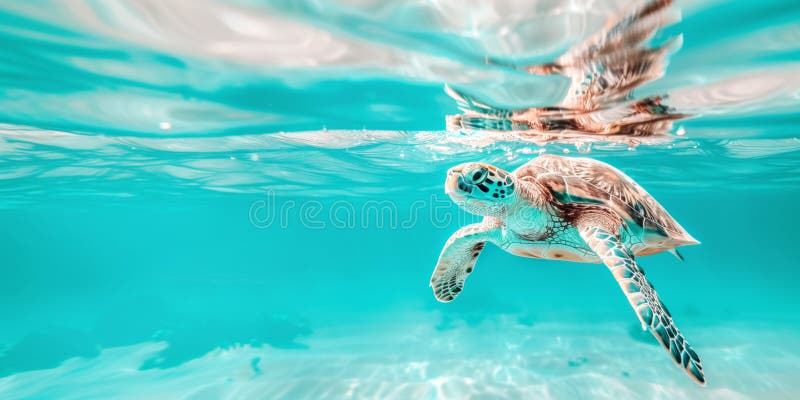 Turtle in Ocean Banner stock illustration. Illustration of turtle ...
