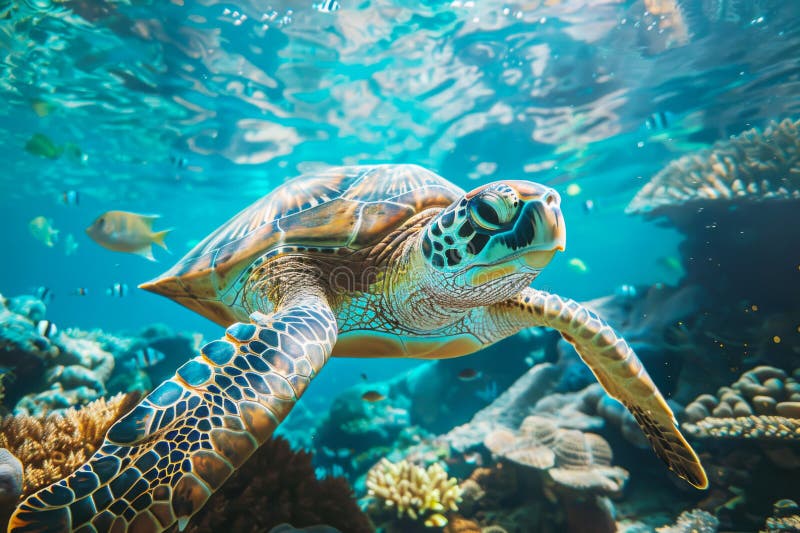 Turtle in Ocean stock illustration. Illustration of ocean - 312265037
