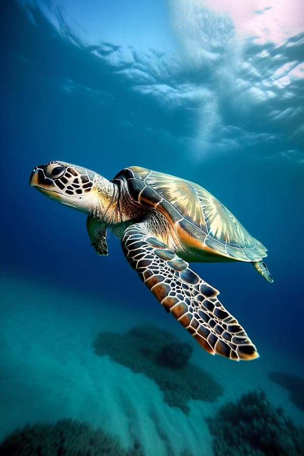 Turtle in Ocean Underwater. Generative AI Stock Illustration ...