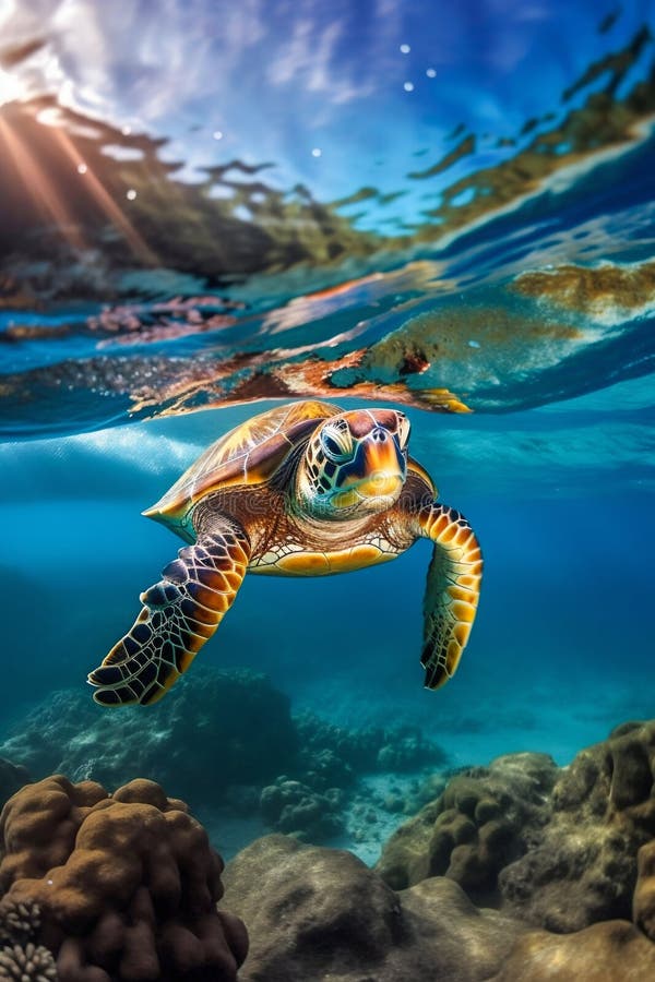 Turtle in Ocean Underwater. Generative AI Stock Illustration ...