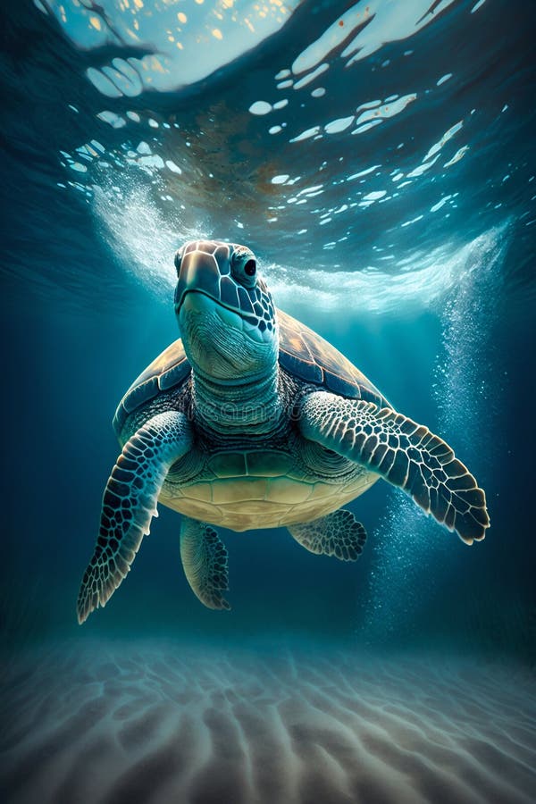 Turtle in Ocean Underwater. Generative AI Stock Illustration ...