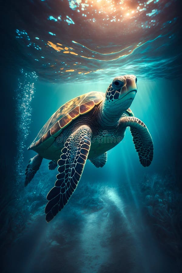 Turtle in Ocean Underwater. Generative AI Stock Illustration ...