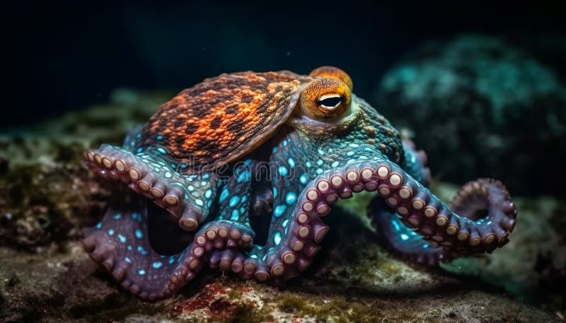 Turtle and Octopus Swim in Tropical Reef Generated by AI Stock ...
