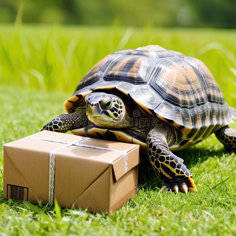 Turtle with a Package on Grass. Generative Ai Stock Illustration ...