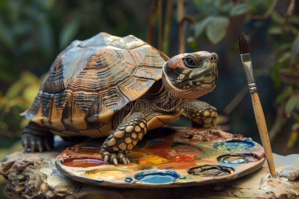 The Turtle with a Painter S Palette Stock Illustration - Illustration ...