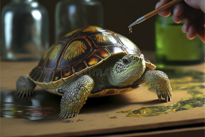 A Turtle Painting a Picture Stock Illustration - Illustration of fish ...