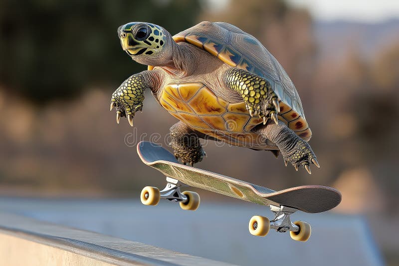 Turtle Performing Trick on Skateboard in Skatepark Stock Illustration ...