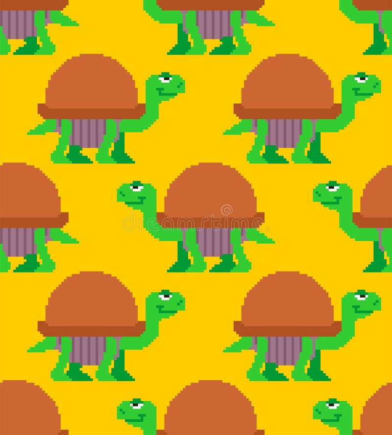 Turtle Pixel Art Pattern Seamless. Tortoise 8 Bit Vector Background ...