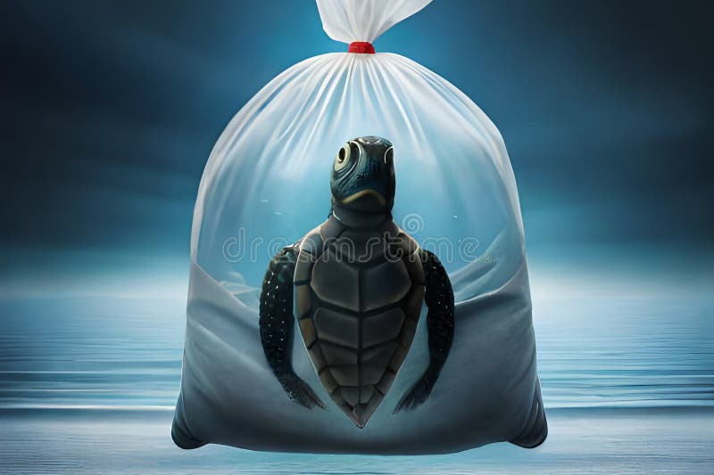 A Turtle in a Plastic Bag. Let S Save the Ocean Stock Illustration ...