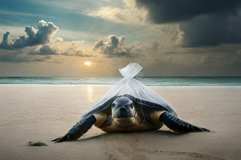 A Turtle in a Plastic Bag. Let& X27;s Save the Ocean Stock Photo ...