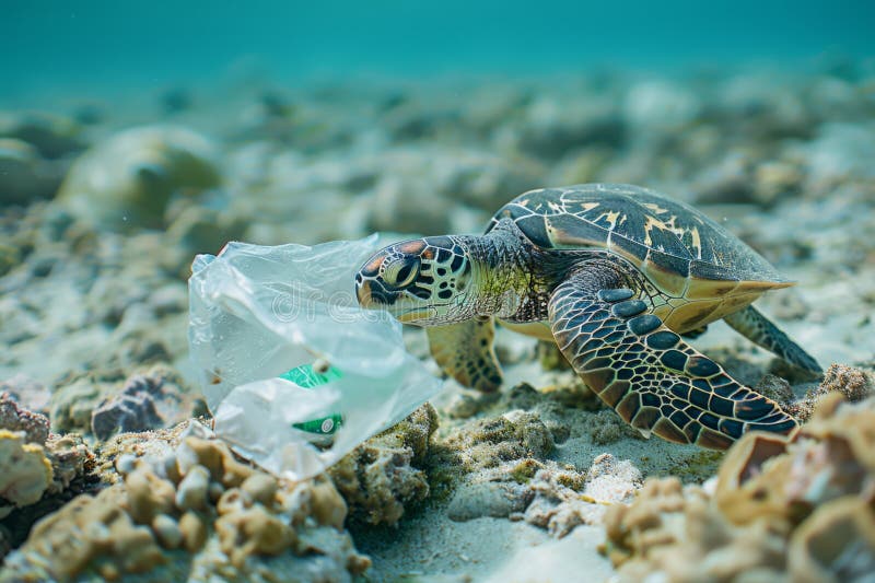 Turtle and Plastic Bag, Ocean Pollution Environmental Problem Stock ...