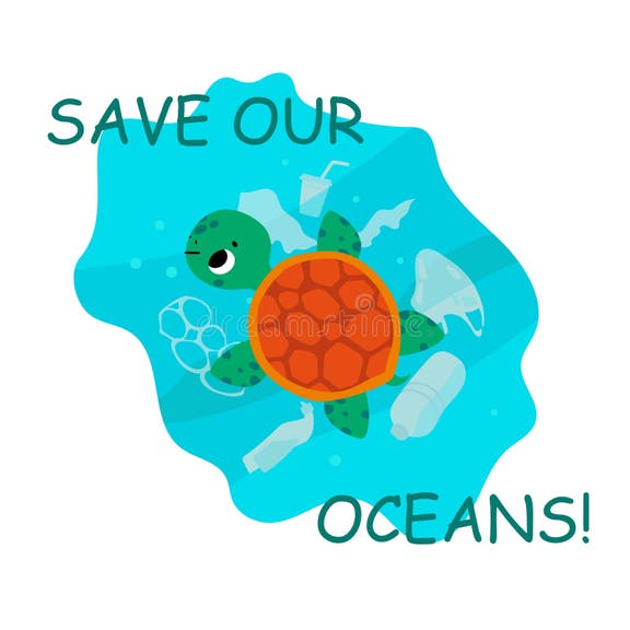 Turtle and Plastic Pollution. Save Ocean Concept with Tiny Turtle in ...