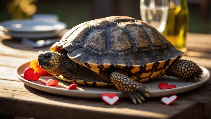 Romantic Tortoise Dinner Date: Adorable Reptile Enjoying a Valentine S Day Feast Stock ...