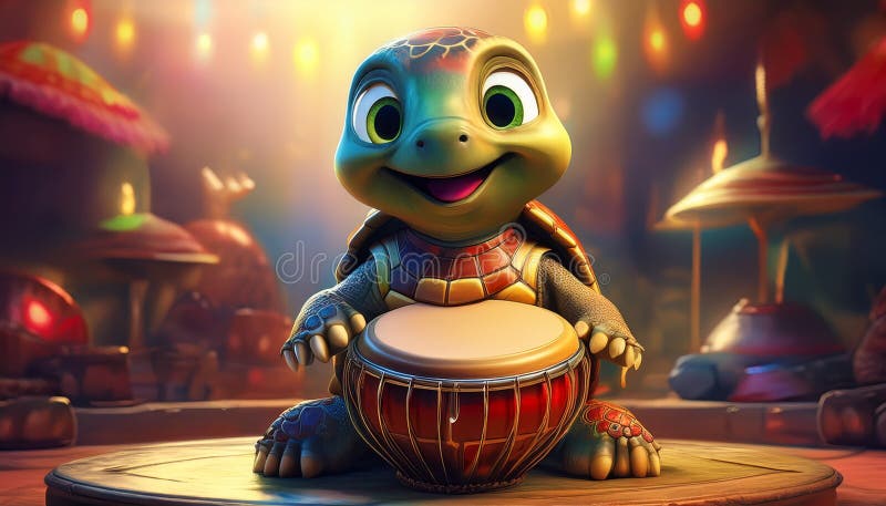 The turtle plays the drum stock illustration. Illustration of turtle ...