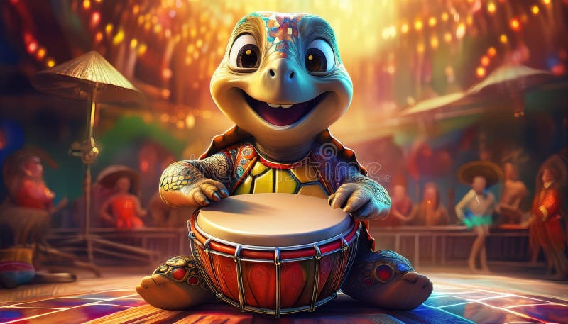 The turtle plays the drum stock illustration. Illustration of lights ...