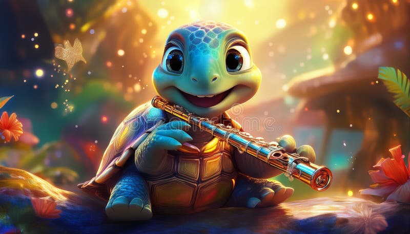 The turtle plays the flute stock illustration. Illustration of scene ...