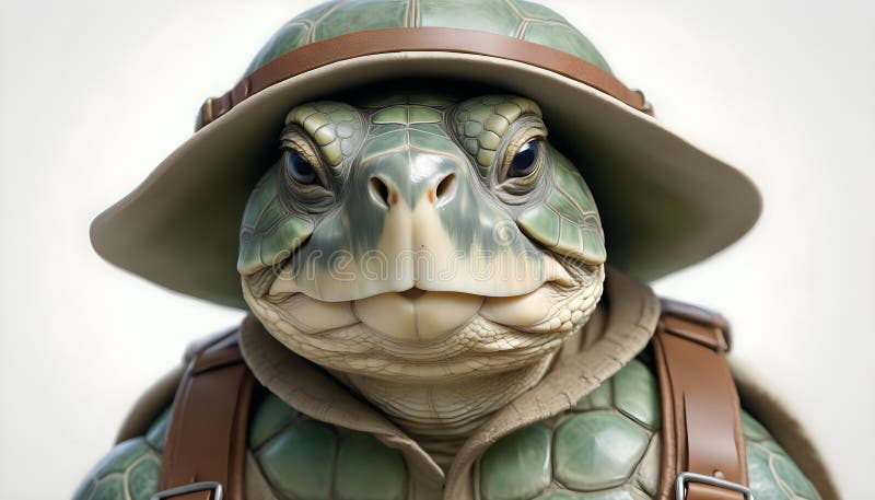 Turtle Portrait in Natural Underwater and Humorous Explorer Style with ...