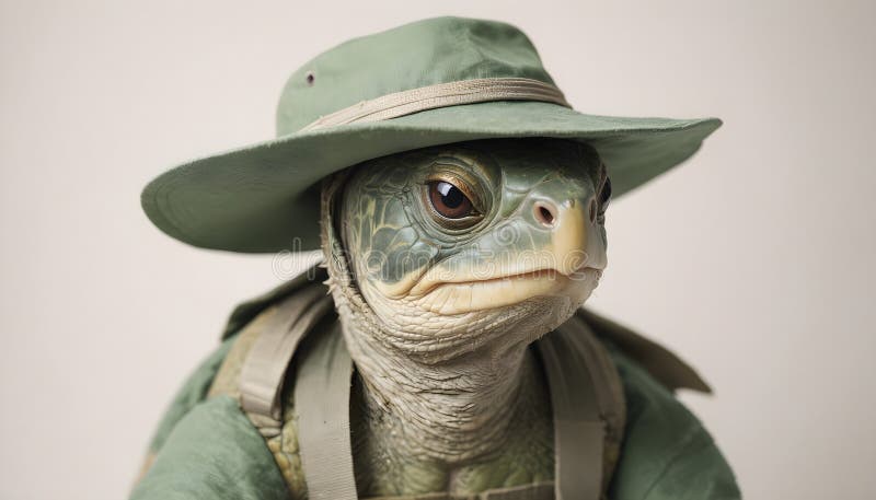 Turtle Portrait in Natural Underwater and Humorous Explorer Style with ...