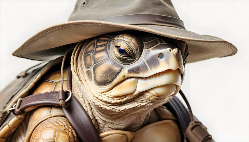 Turtle Portrait in Natural Underwater and Humorous Explorer Style with ...