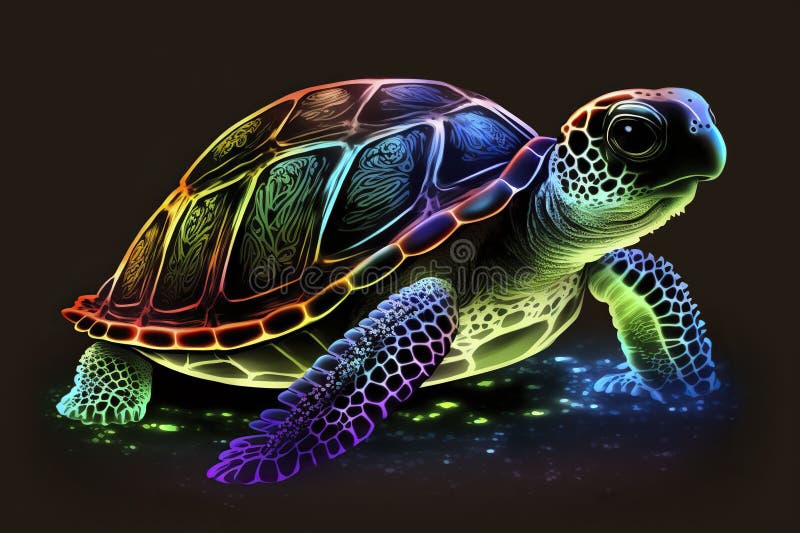 Turtle Portrait in Neon Colors. Generative AI Stock Illustration ...