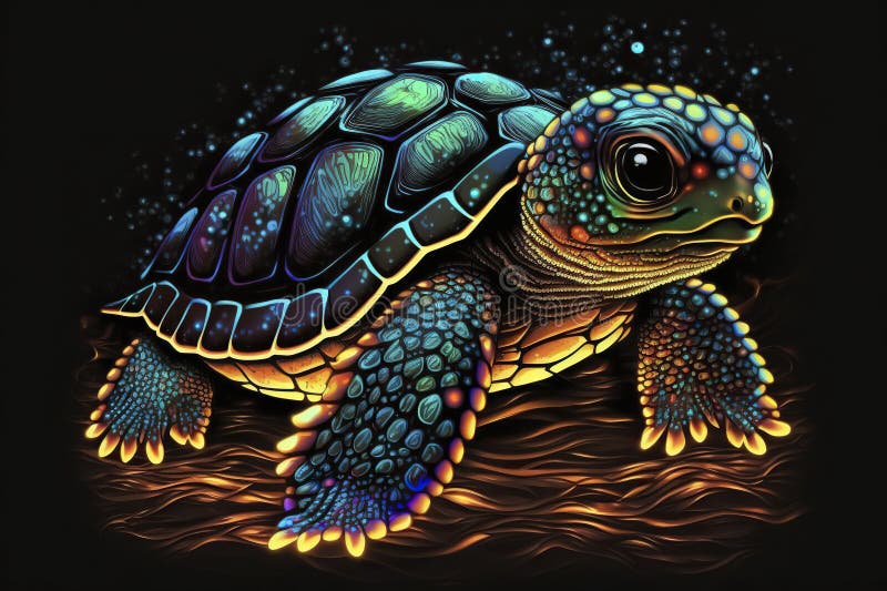 Turtle Portrait in Neon Colors. Generative AI Stock Illustration ...
