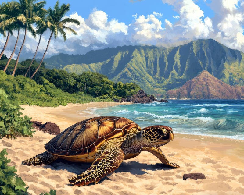 A Turtle is Present on the Beach with the Ocean in the Background and ...