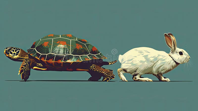 A Turtle and a Rabbit are Running Together Stock Photo - Image of ...