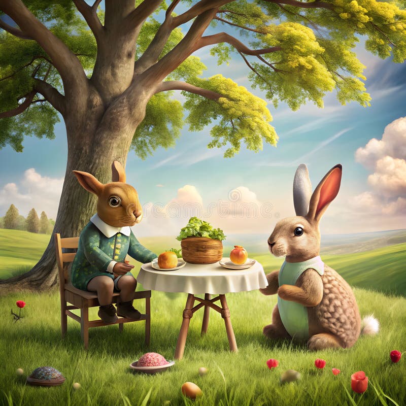 Turtle and Rabbit: a Tea Party Under the Tree" Stock Illustration ...