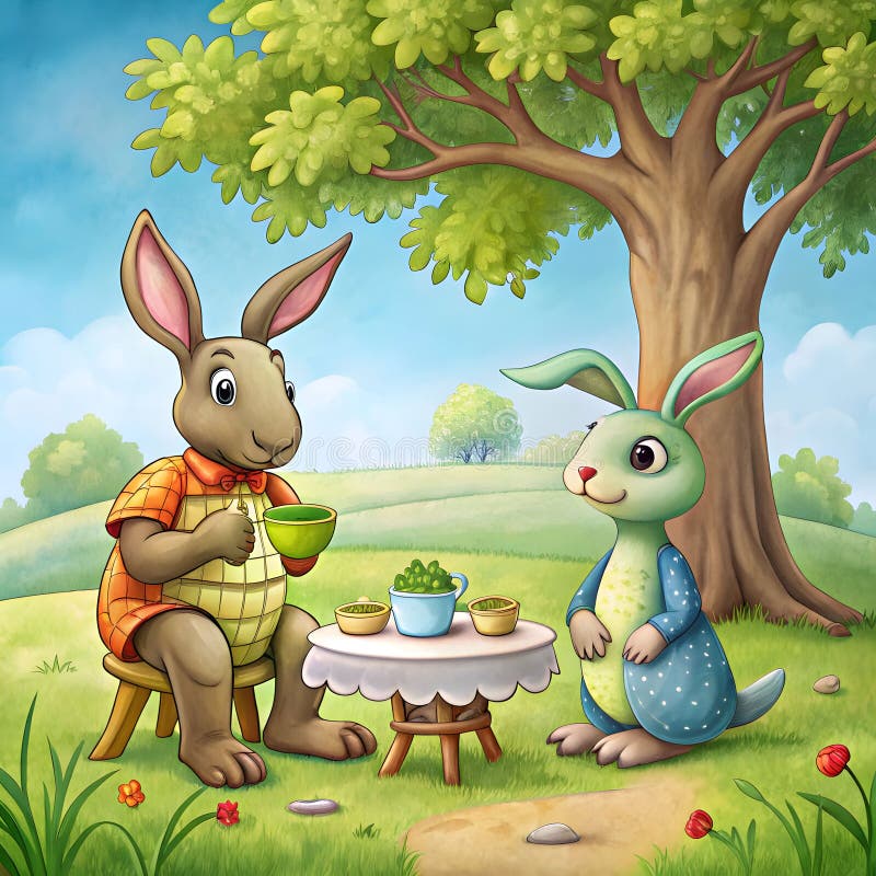Turtle and Rabbit: a Tea Party Under the Tree" Stock Illustration ...