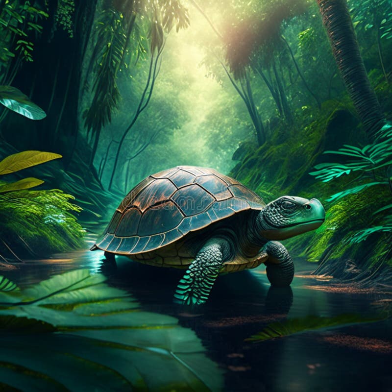 Turtle in the Rainforest. Beautiful Tropical Landscape with a Turtle ...