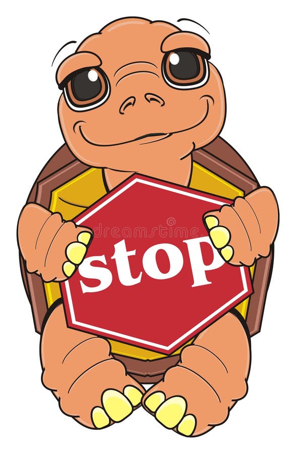 Turtle with red sign stop stock illustration. Illustration of brown ...