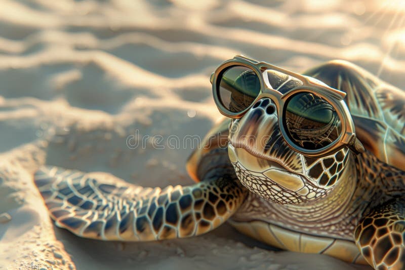 A Turtle Relaxing on the Sandy Beach, Perfect for Summer Vacation ...