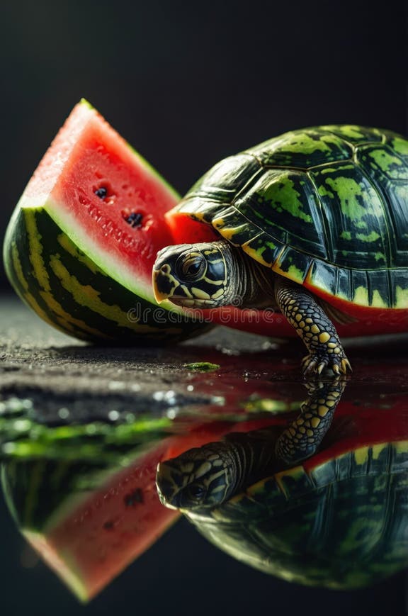 Adorable Baby Turtle Enjoying Sweet Watermelon Slice Stock Illustration ...