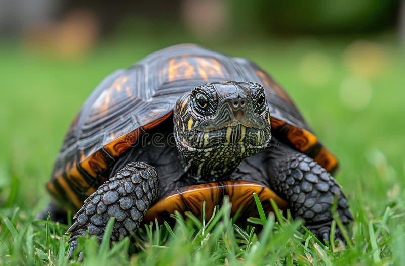 A Turtle Rests Peacefully in the Grass, Revealing Its Unique Shell ...