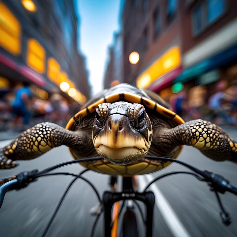Turtle Riding a Bicycle in a Crowded City Stock Illustration ...