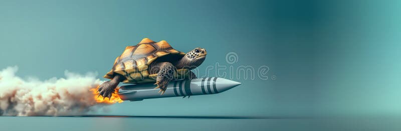 A Turtle Riding a Rocket at High Speed Stock Illustration ...