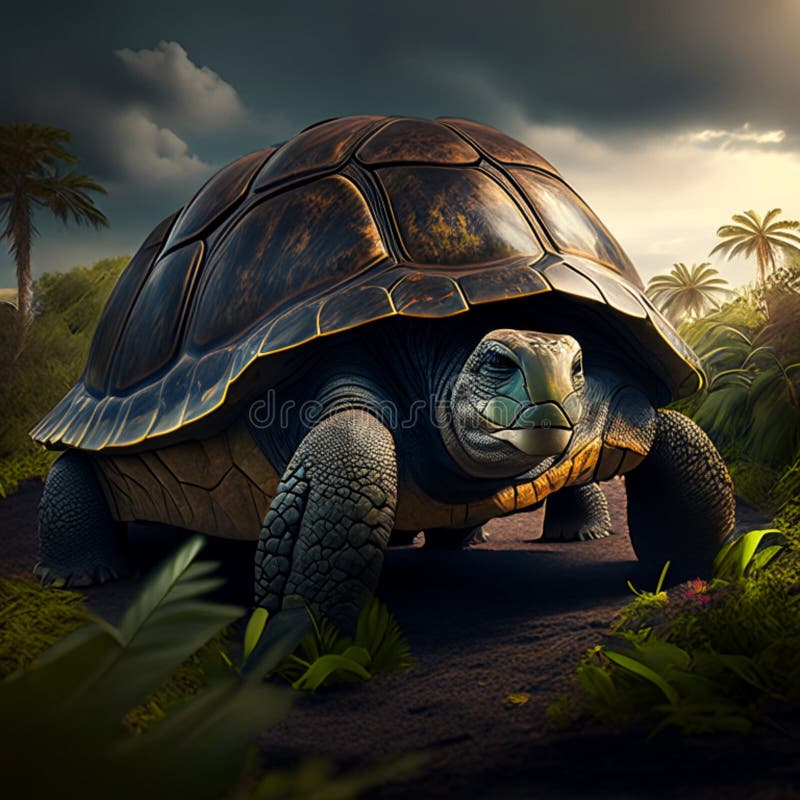 Turtle on the Road in the Jungle. 3d Render Stock Illustration ...