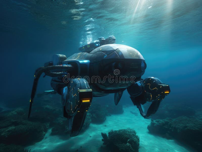 Turtle Robot Underwater. AI Generative Stock Illustration ...