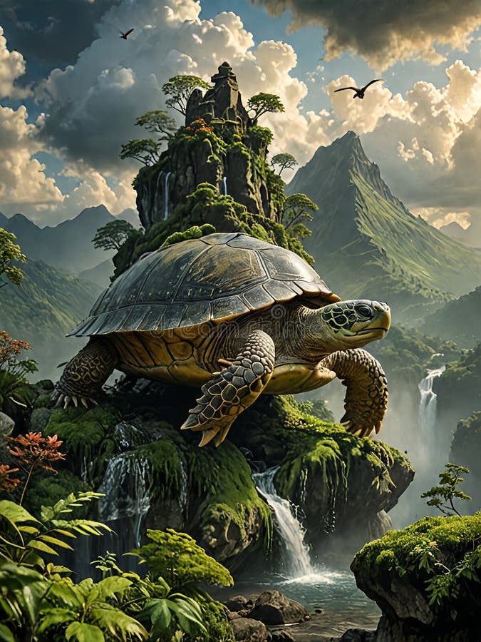 A Turtle is on the Rock in Front of a Waterfall Stock Image - Image of ...