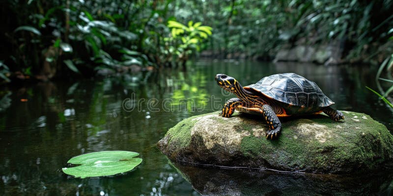 Turtle on Rock in Water stock image. Image of home, nature - 377927921