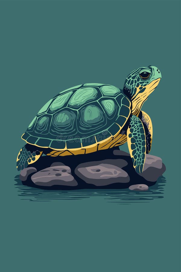 Turtle on a Rock in the Water. Vector Illustration in Cartoon Style ...