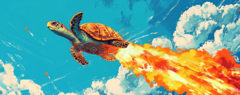 Turtle with Rocket Boosters Flying through the Sky, Imaginative Concept ...