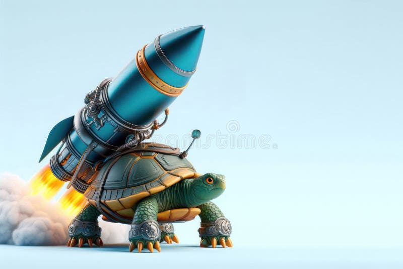 A Turtle with a Rocket on Its Back. Space for Text. Stock Image - Image ...