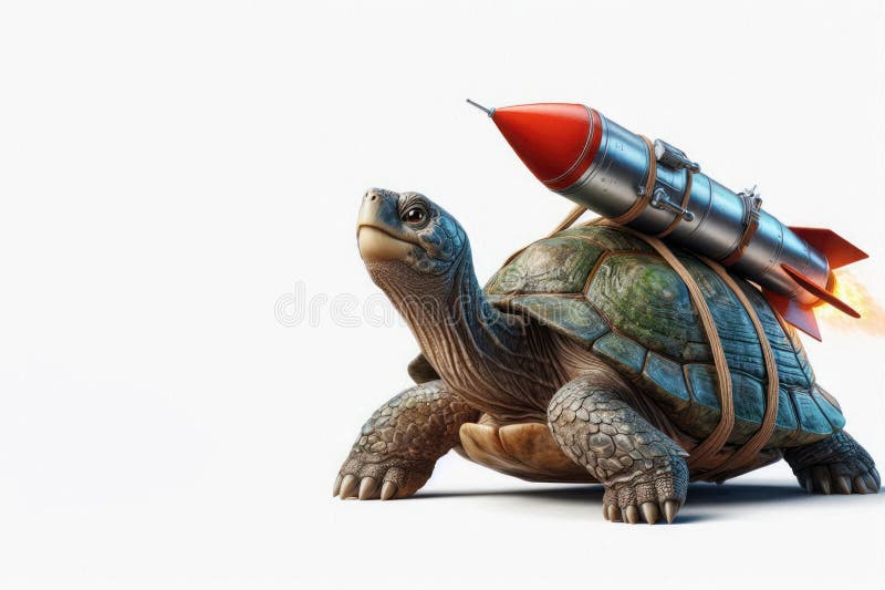 A Turtle with a Rocket on Its Shell. Space for Text. Stock Image ...