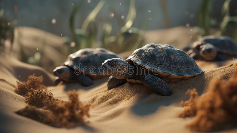 Turtle Running on the Beach To the Sea. Generative AI Stock ...
