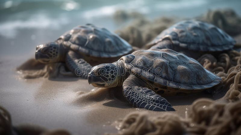 Turtle Running on the Beach To the Sea. Generative AI Stock ...