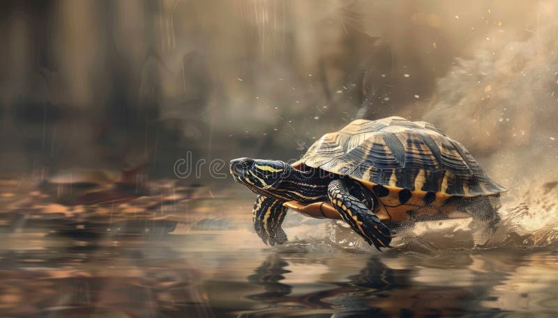 A Turtle is Running through the Water by AI Generated Image Stock Photo ...